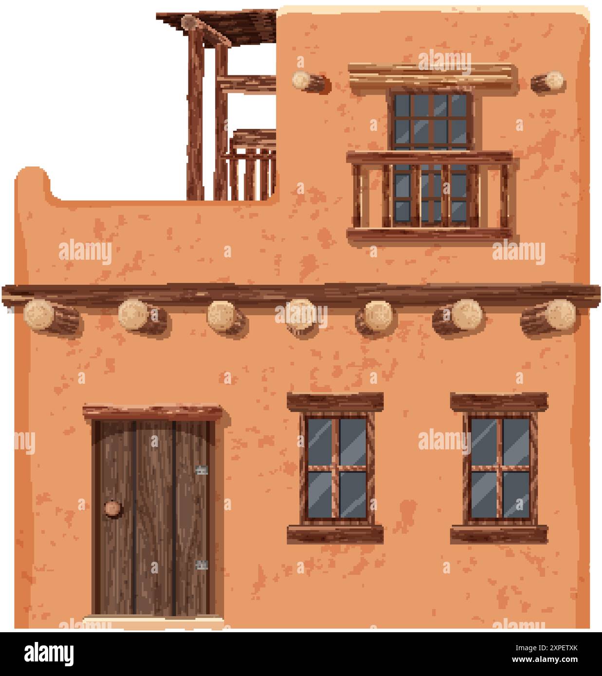 Two-story adobe house with wooden accents Stock Vector Image & Art - Alamy