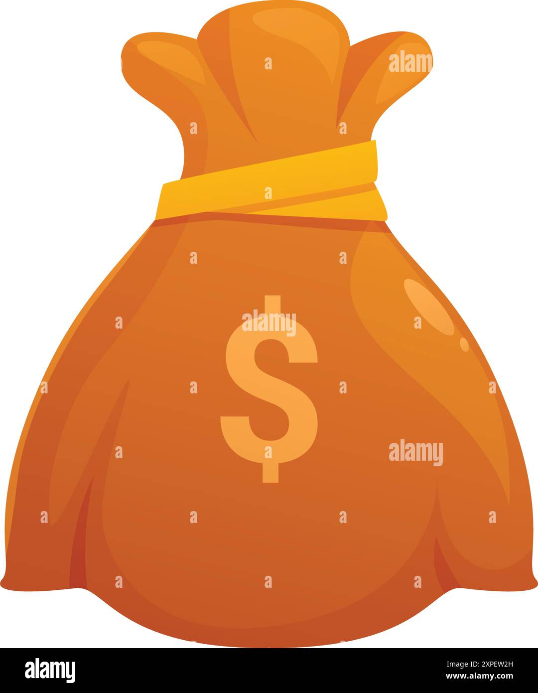 Cartoon illustration of a big orange money bag overflowing with cash ...