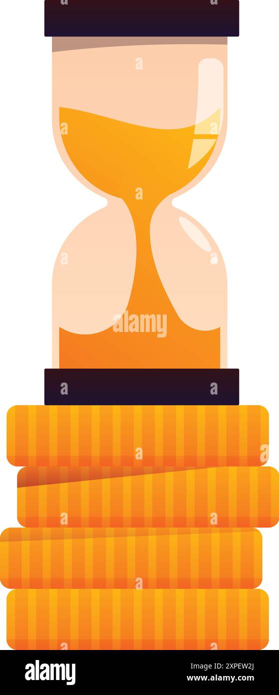 Hourglass measuring passing time standing on stack of coins ...