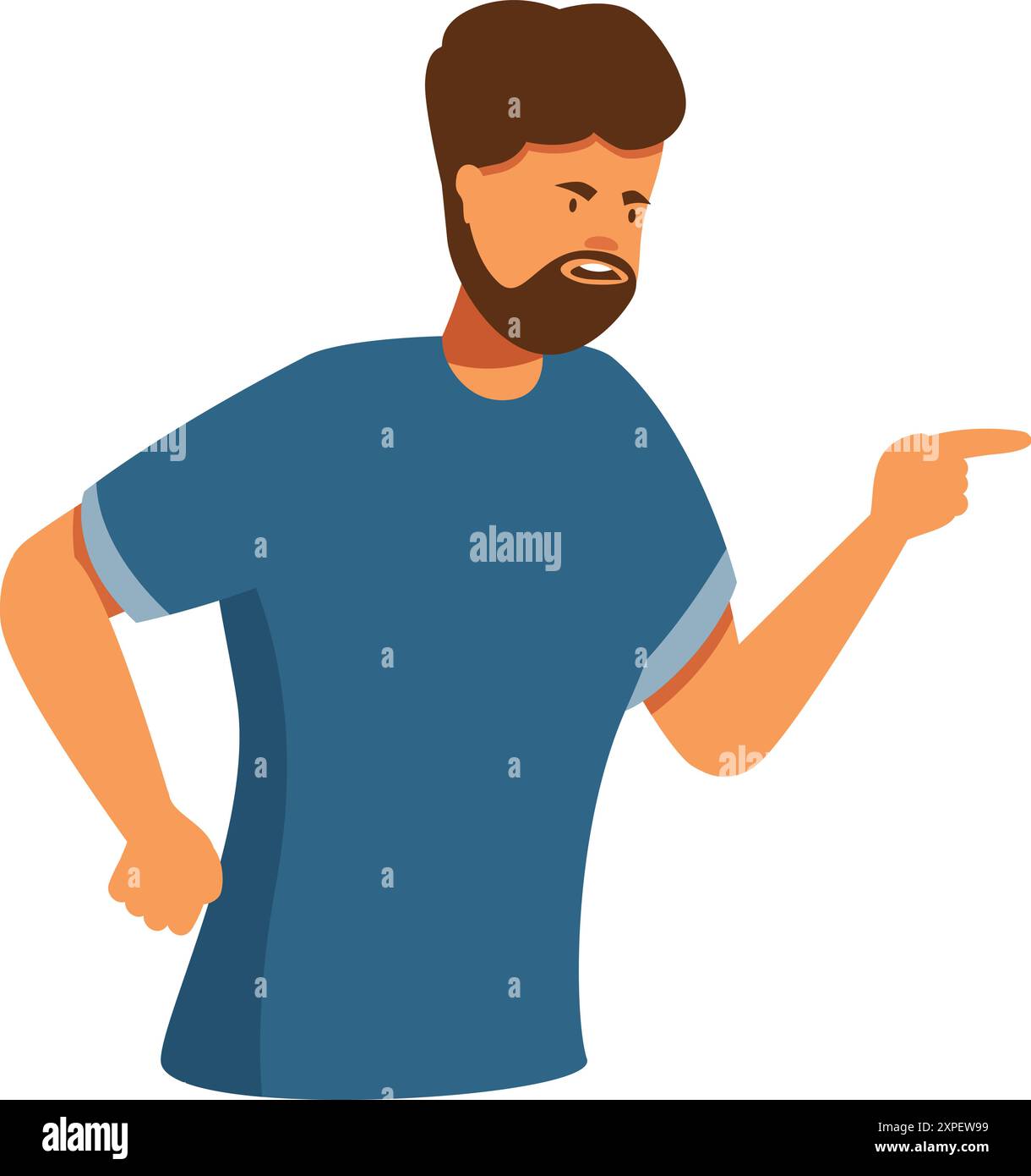 Angry man with a beard is accusing someone while pointing his finger ...