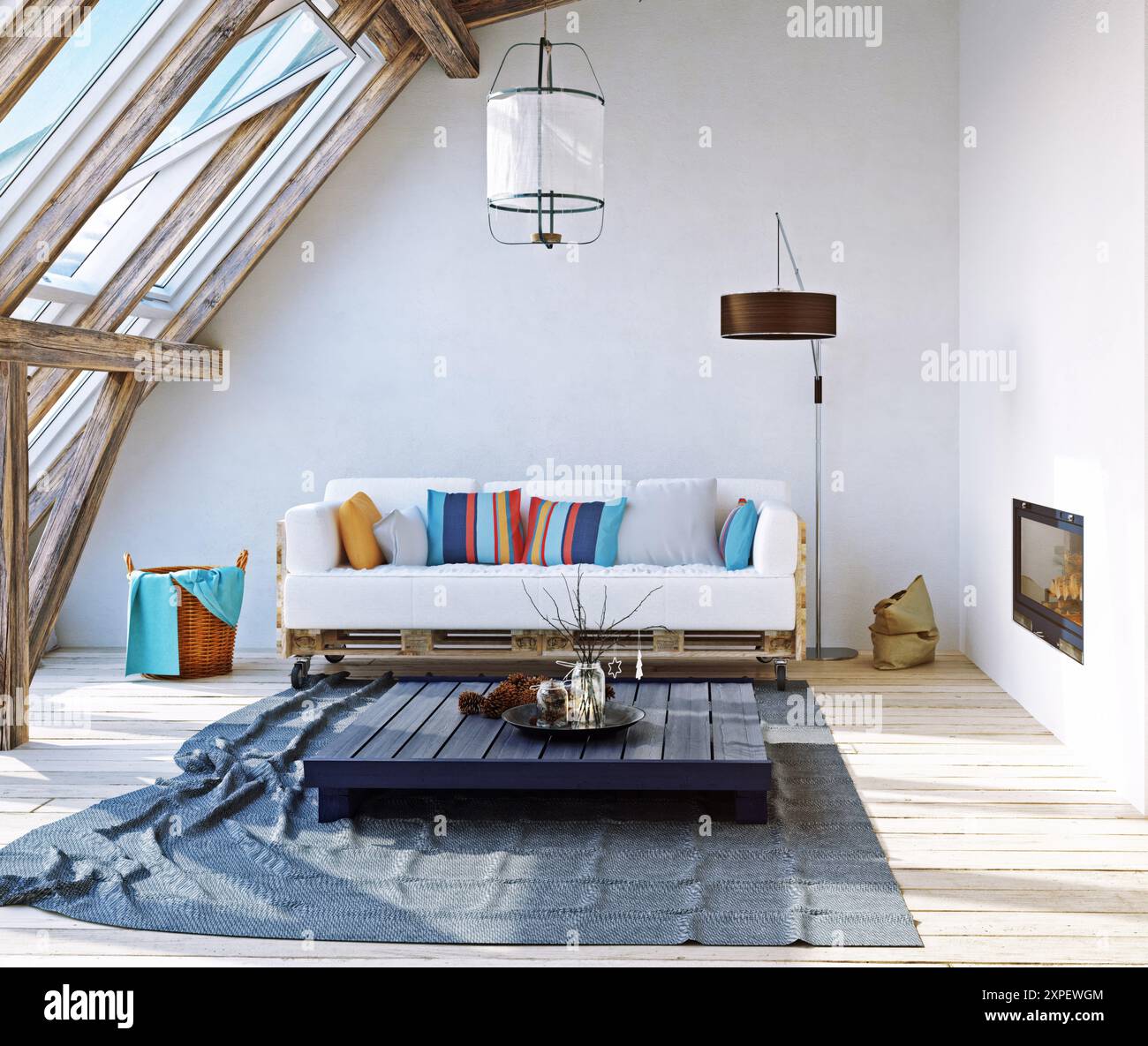 modern attic interior design. 3d Stock Photo - Alamy