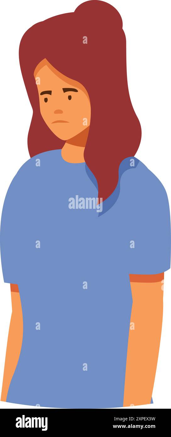 Illustration of a young woman with a sad expression on her face ...
