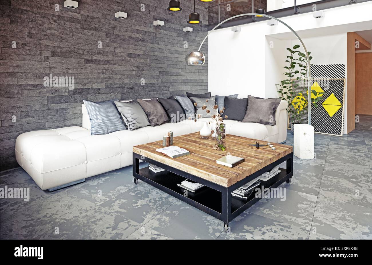 modern loft living room interior Stock Photo - Alamy