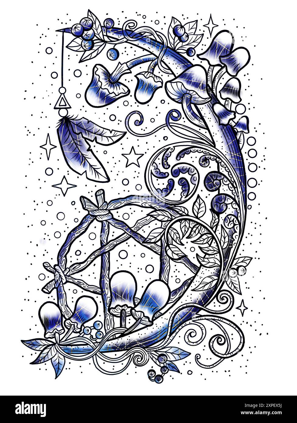 Styled vintage illustration with mystic mushrooms, magic and floral ...