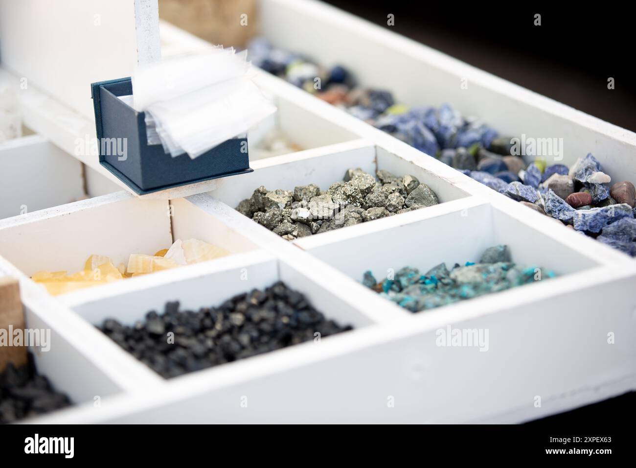 A view of a display of several varieties of gems and rocks Stock Photo ...