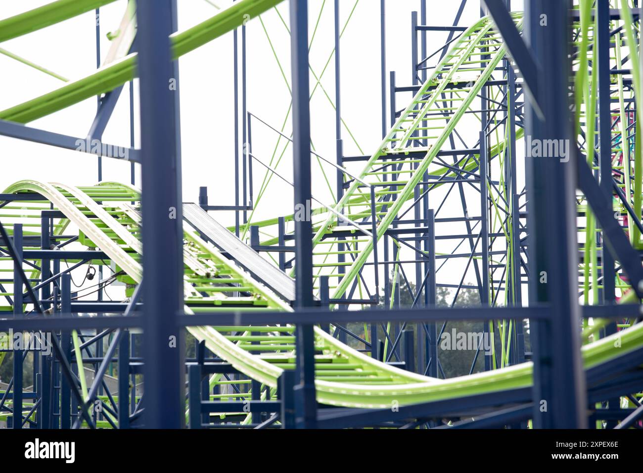 A view of the structure system of a green and blue colored roller ...