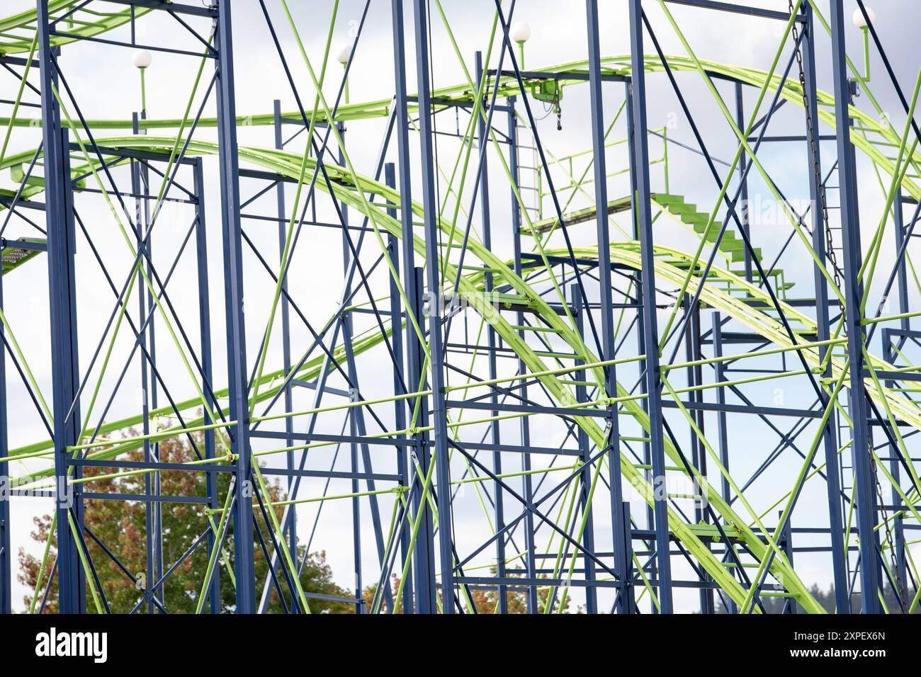A view of the structure system of a green and blue colored roller ...