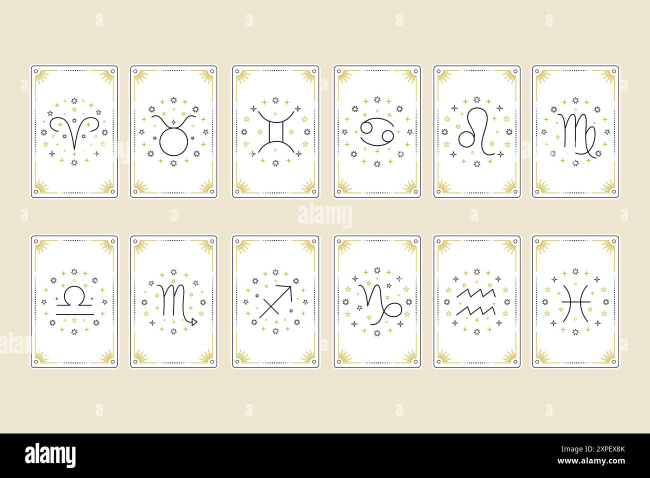Collection of tarot cards with zodiac signs in line art styles Stock ...