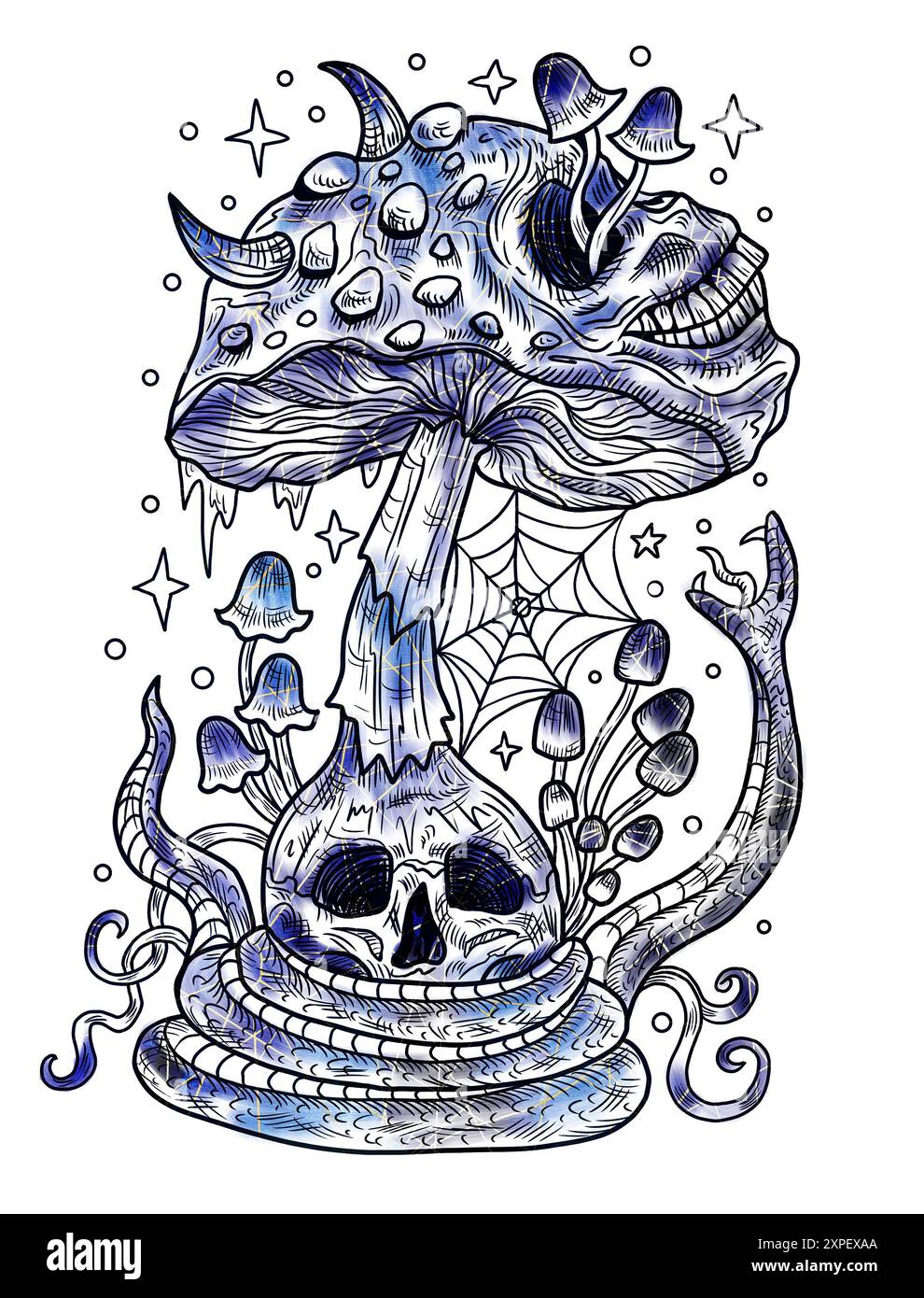 Styled vintage illustration with mystic mushrooms, magic and floral ...