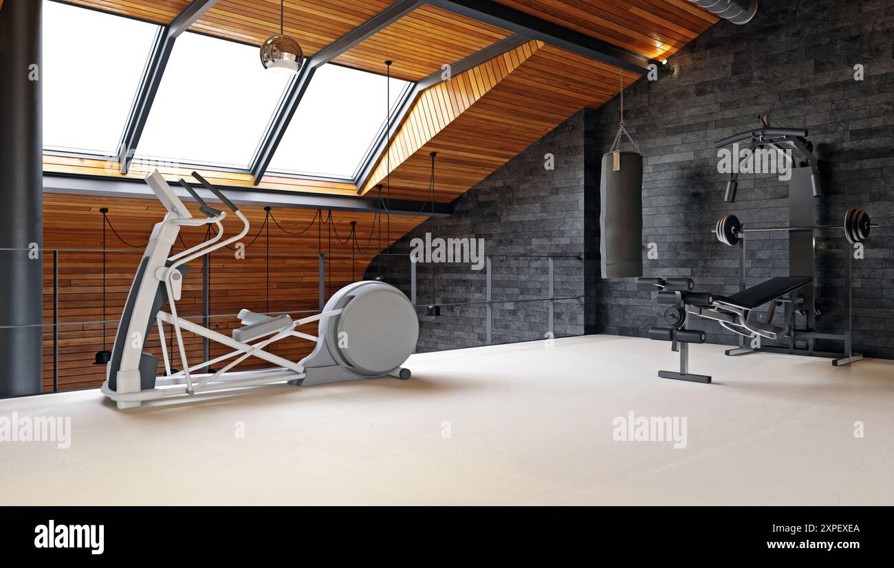 home gym room in the attic Stock Photo - Alamy