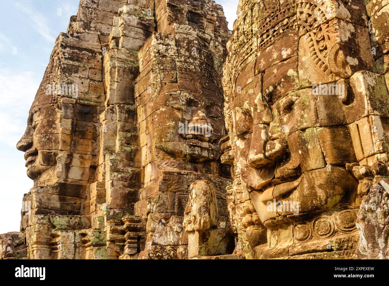 Scenic view of towers with stone faces of Bayon temple Stock Photo - Alamy