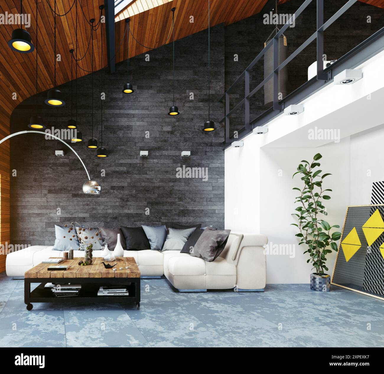modern loft living room interior Stock Photo - Alamy
