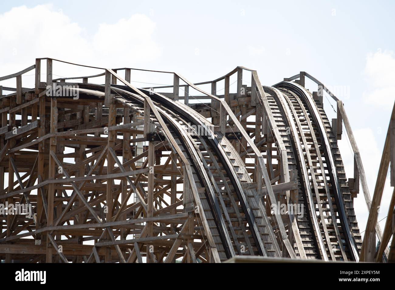A view of the structure system of a wooden roller coaster Stock Photo ...