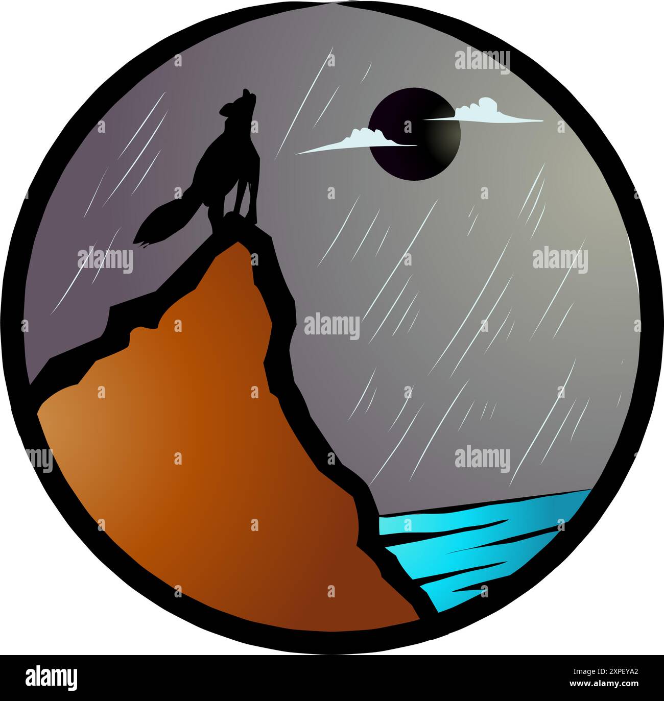 The wolf design on the cliff on the beach is suitable for icons ...