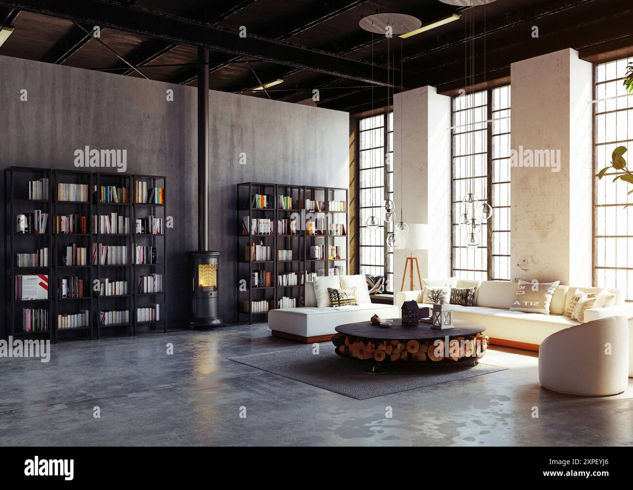 modern loft living room interior Stock Photo - Alamy