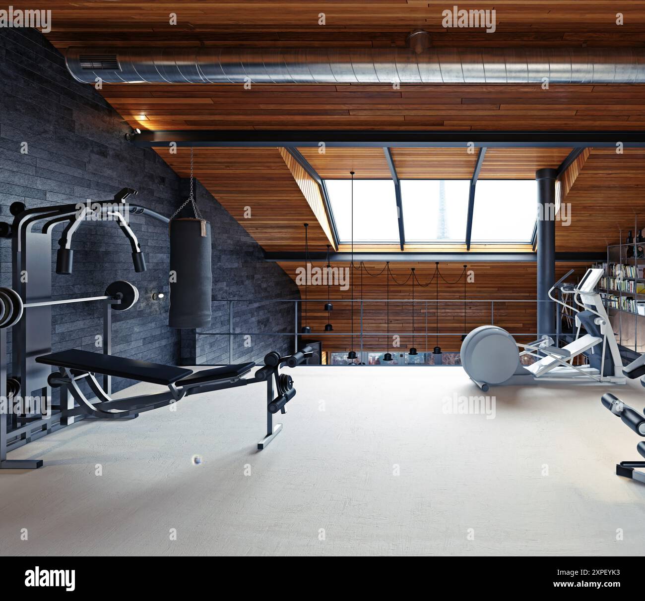 home gym room in the attic Stock Photo - Alamy