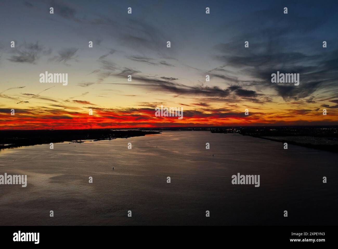 Aerial View of a Fire Sky Sunset over Delaware River Stock Photo - Alamy