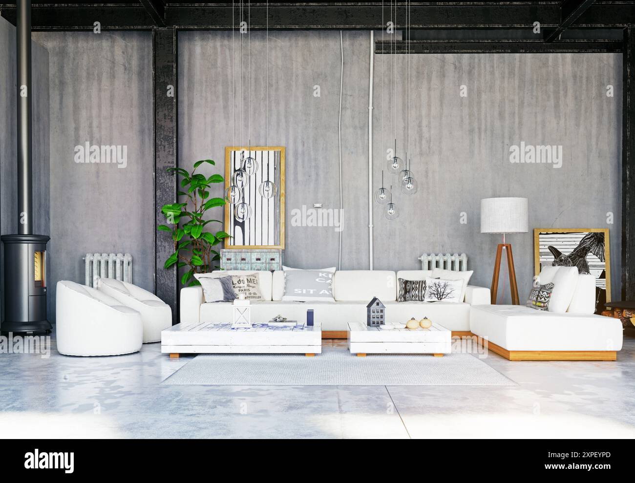 modern loft living room interior Stock Photo - Alamy