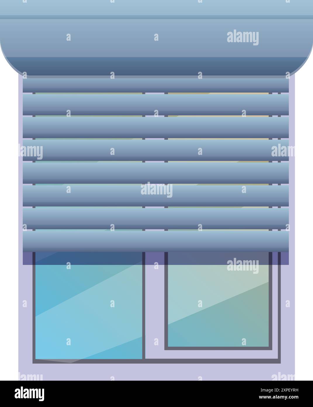 Modern window with a rolling shutter is partially open, allowing soft ...