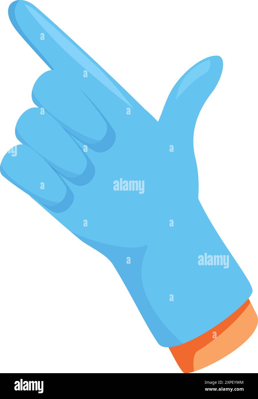 Hand is wearing a blue sterile glove and pointing with the index finger ...