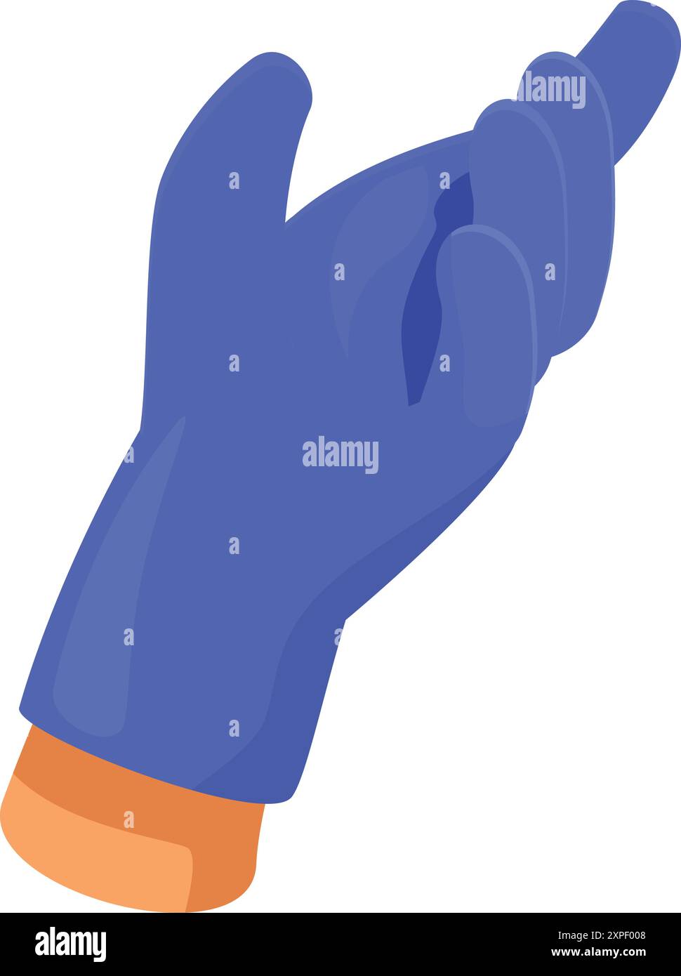 Hand wearing a blue sterile glove is pointing with the index finger ...