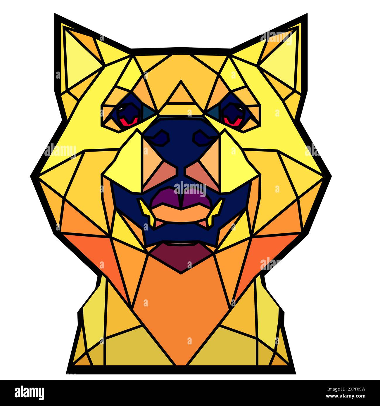 Dog head in a geometric style, black border, colored lines, polygon and ...