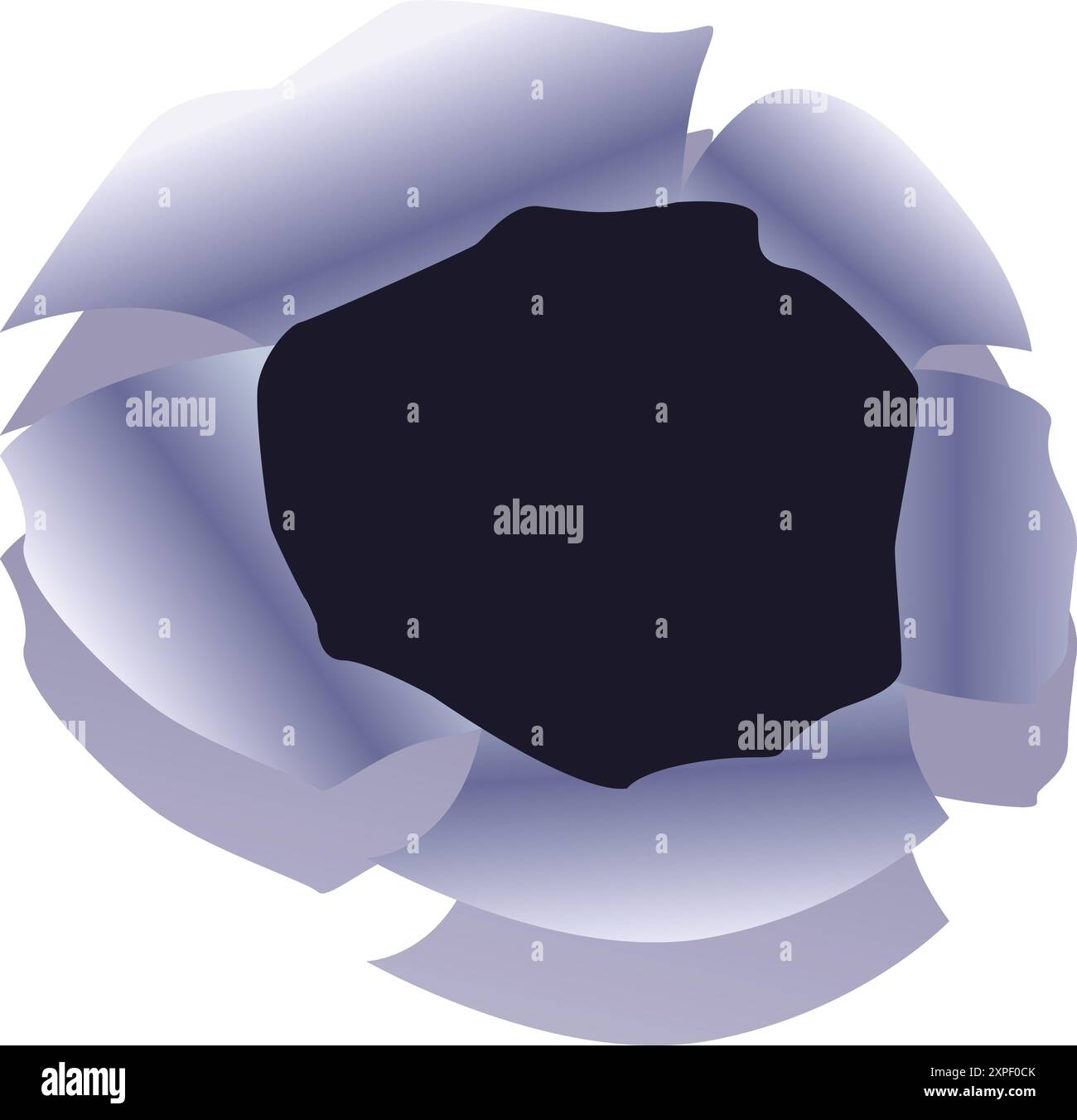 Bullet hole ripping through a metal panel showing the dark background ...