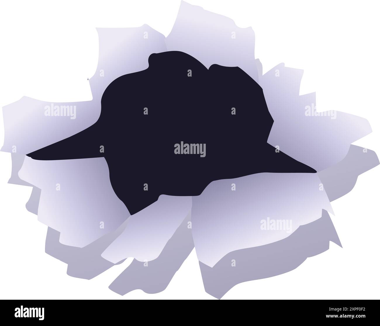 Bullet hole tearing through white paper creating a ripped effect Stock ...