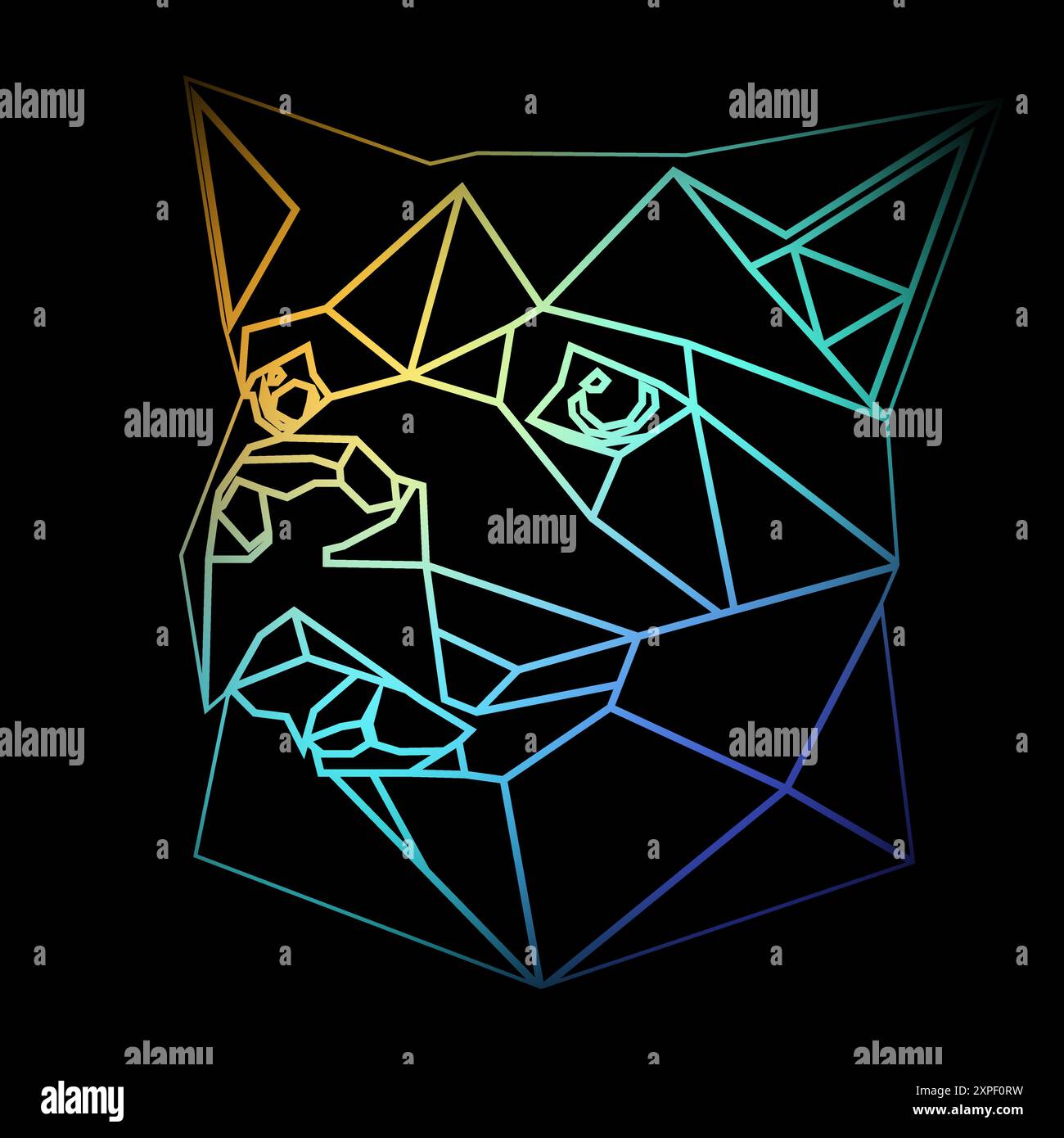 Colorful geometric dog head on a black background with a gradient lines ...