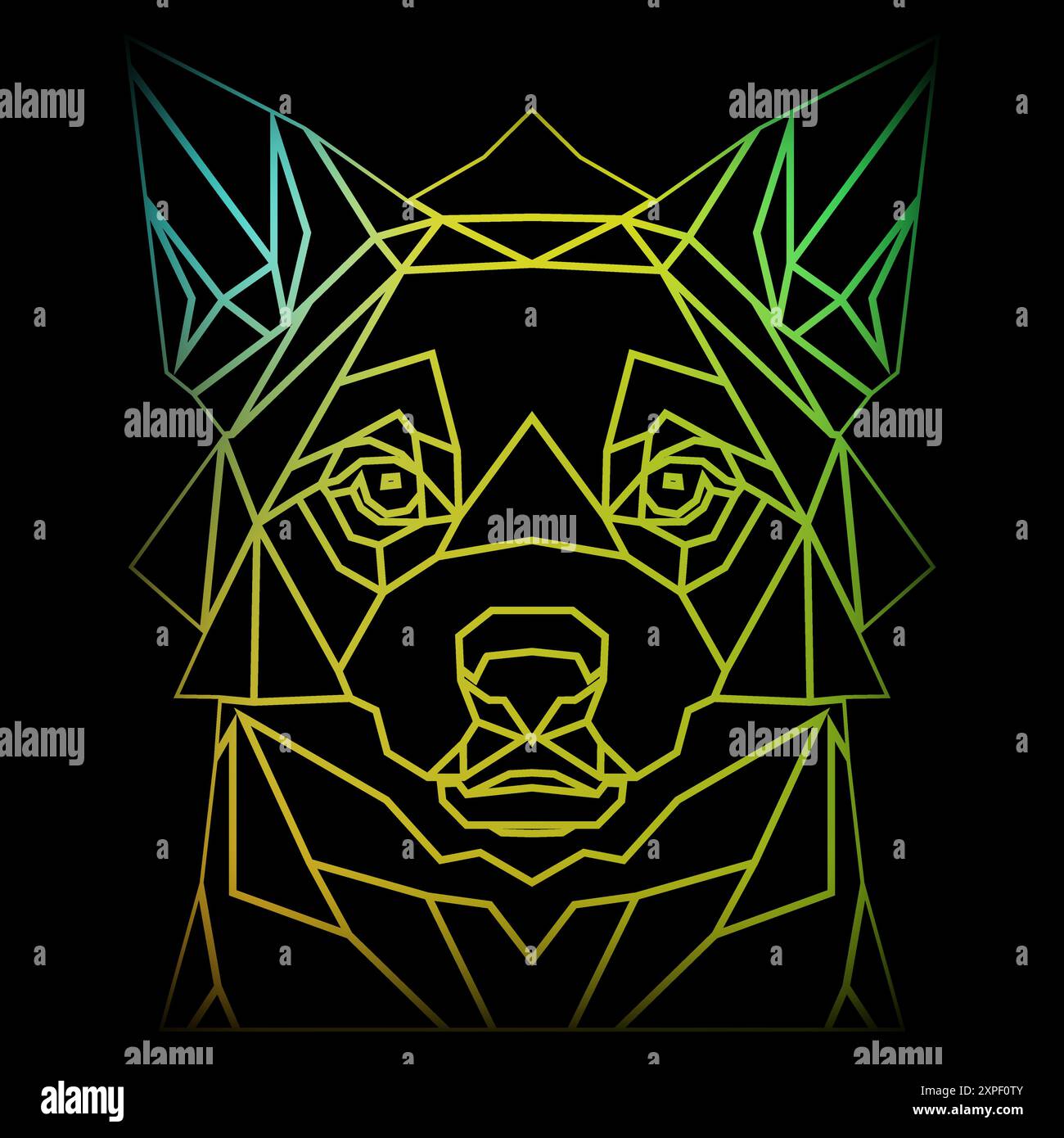 Colorful geometric dog head on a black background with a gradient lines ...