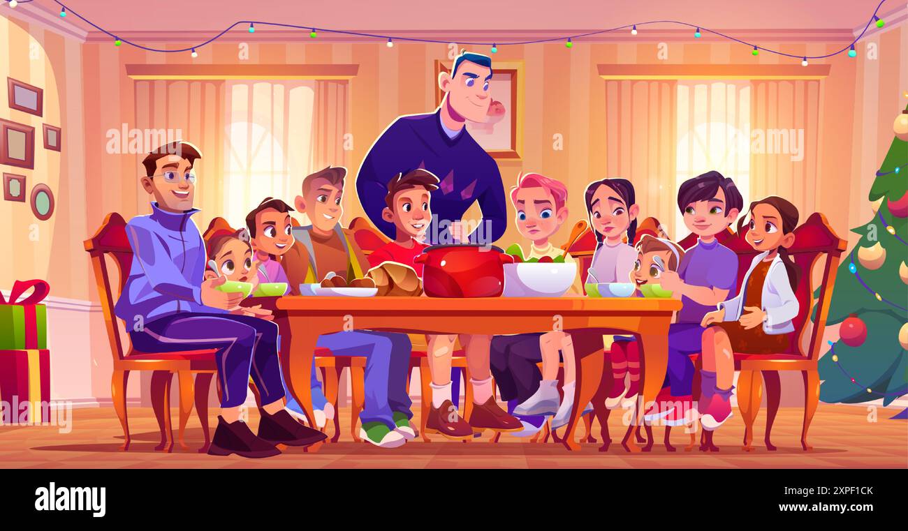 Cartoon Family Eating Dinner