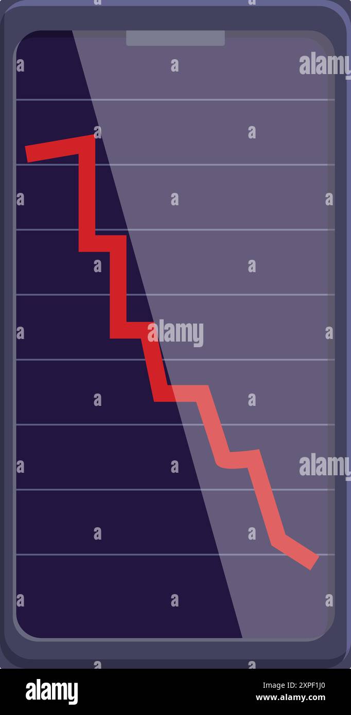 Smartphone is showing a red graph going down which represents financial ...