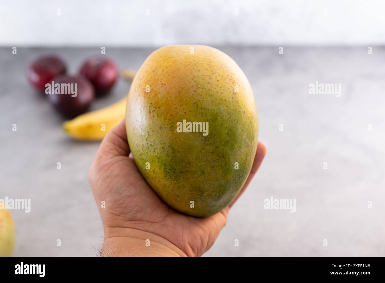 Hand holding ripe mango hi-res stock photography and images - Alamy