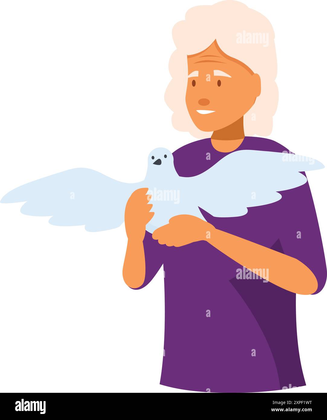 Elderly woman is holding a white dove, a symbol of peace and hope ...