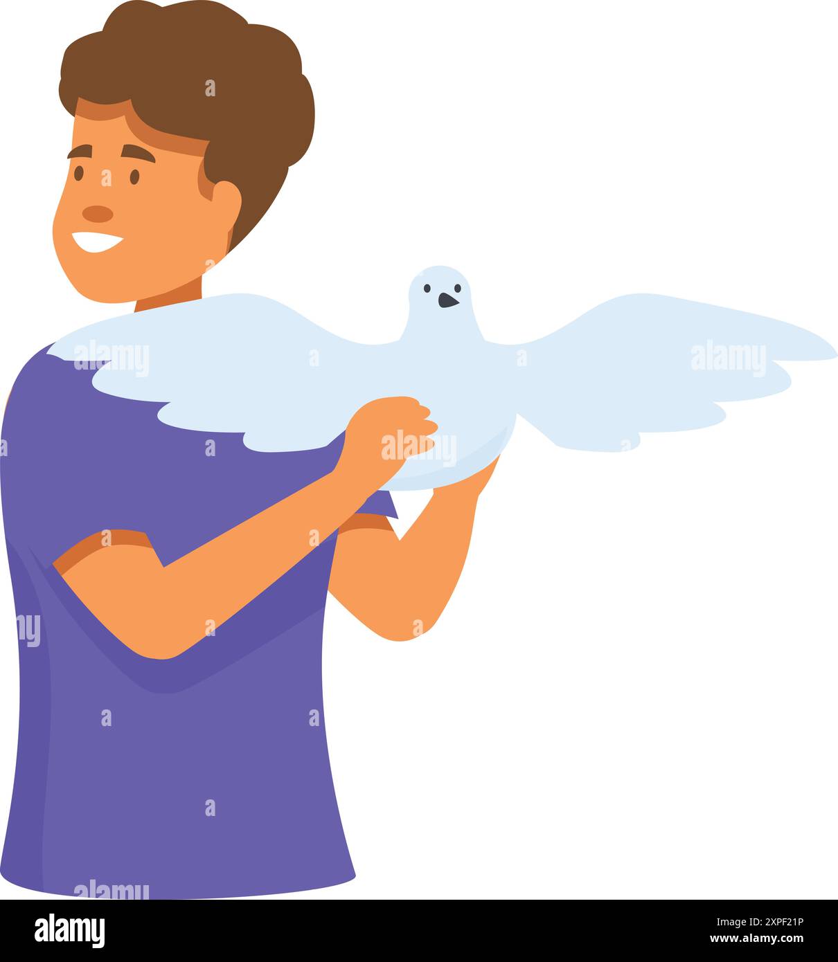 Smiling boy is holding a flying white dove bird hi-res stock ...
