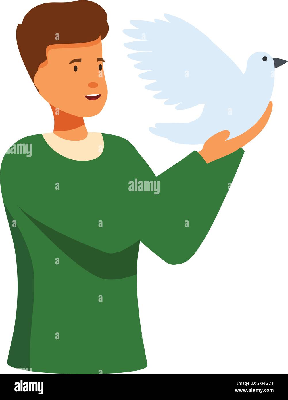 Young man is holding a white dove, a symbol of peace and hope Stock ...
