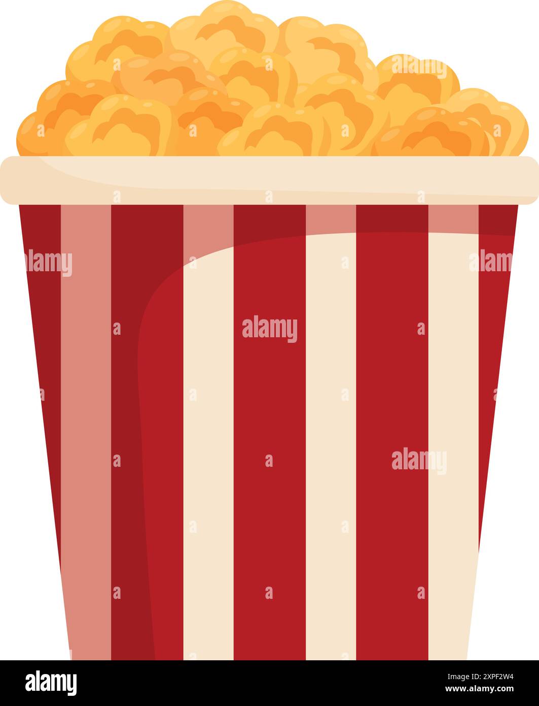 Full red and white striped cardboard bucket is overflowing with popcorn ...