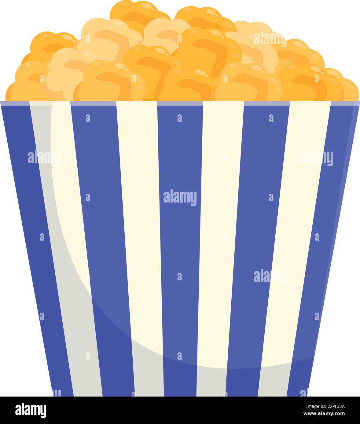 Classic blue and white striped popcorn bucket overflowing with buttery ...