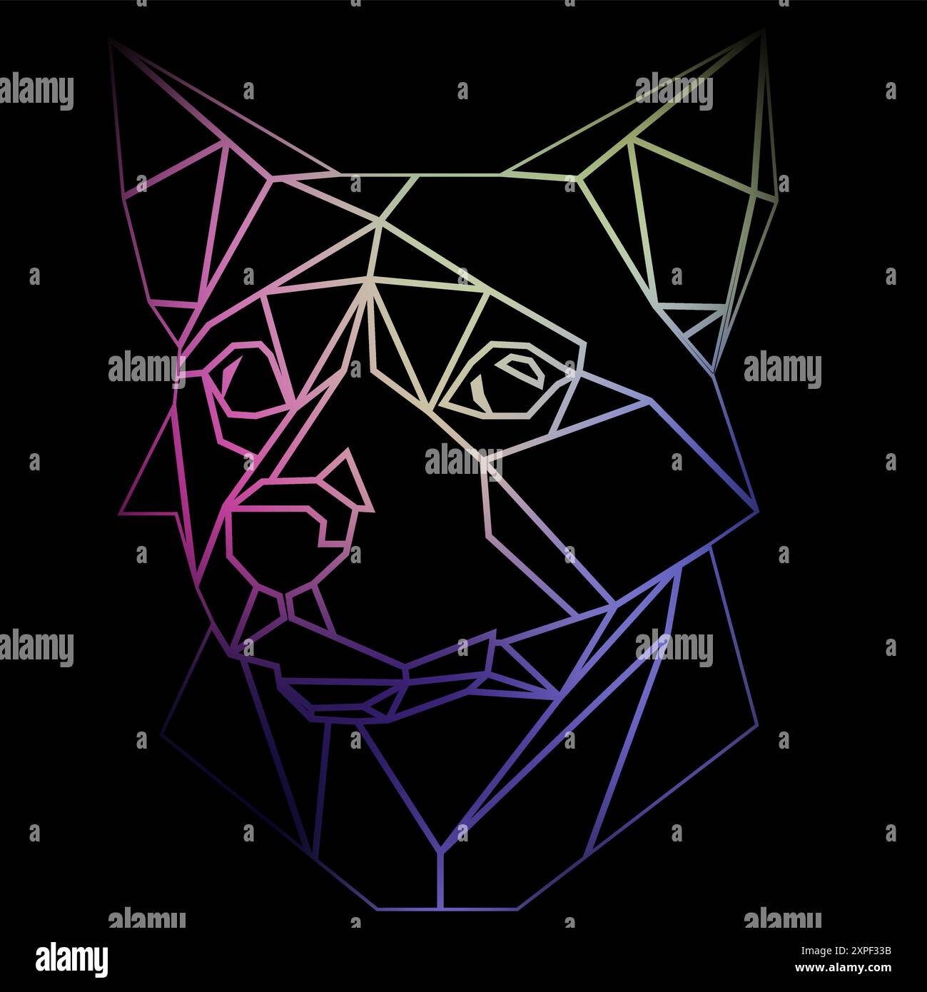 Colorful geometric dog head on a black background with a gradient lines ...