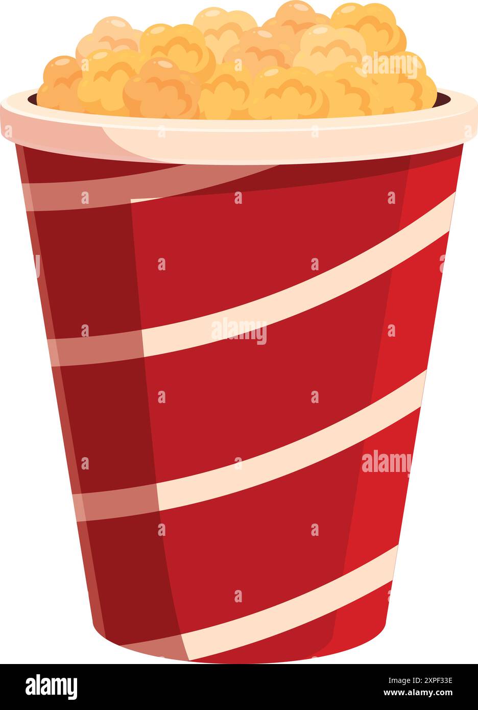 Big red and white striped cardboard bucket overflowing with buttery ...