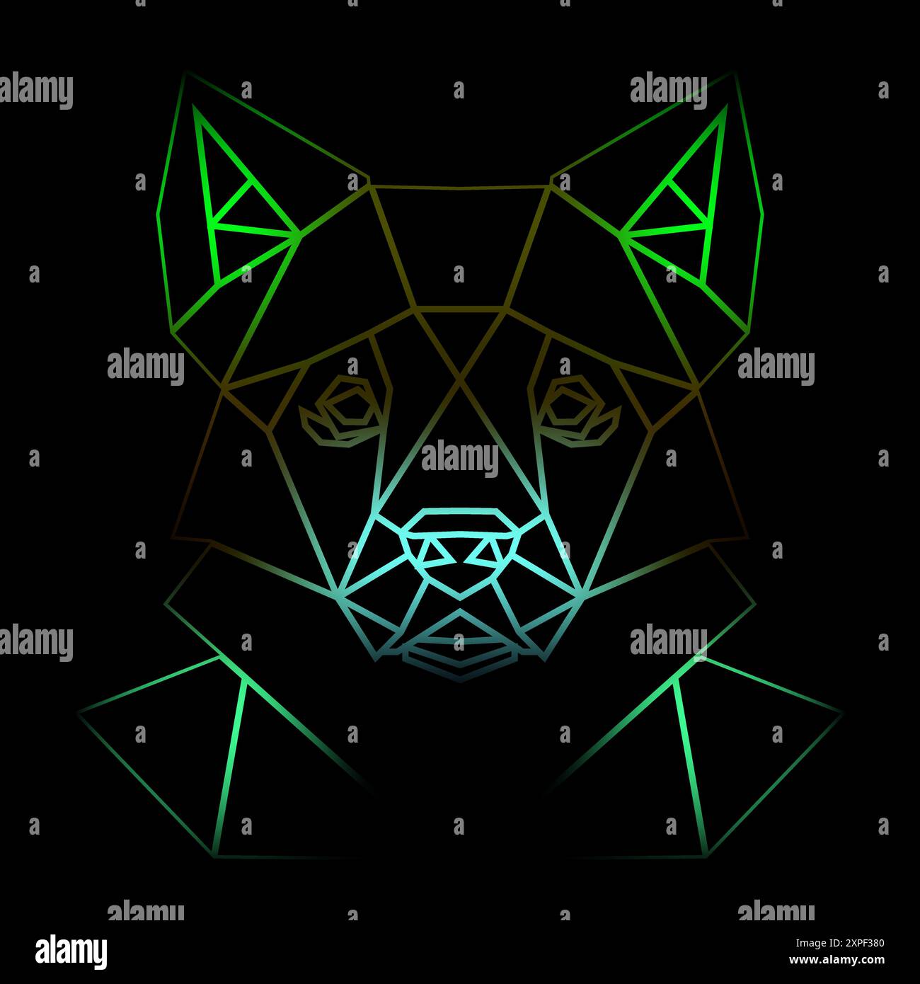 Colorful geometric dog head on a black background with a gradient lines ...