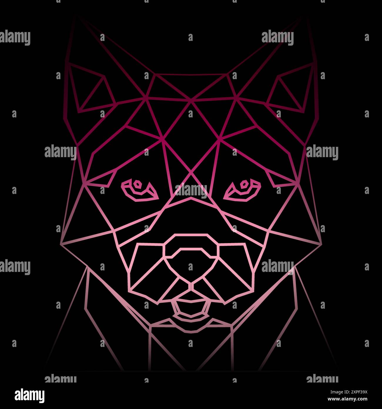 Colorful geometric dog head on a black background with a gradient lines ...