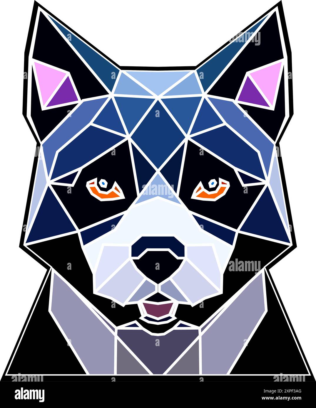 Dog head in a geometric style, black border, colored lines, polygon and ...