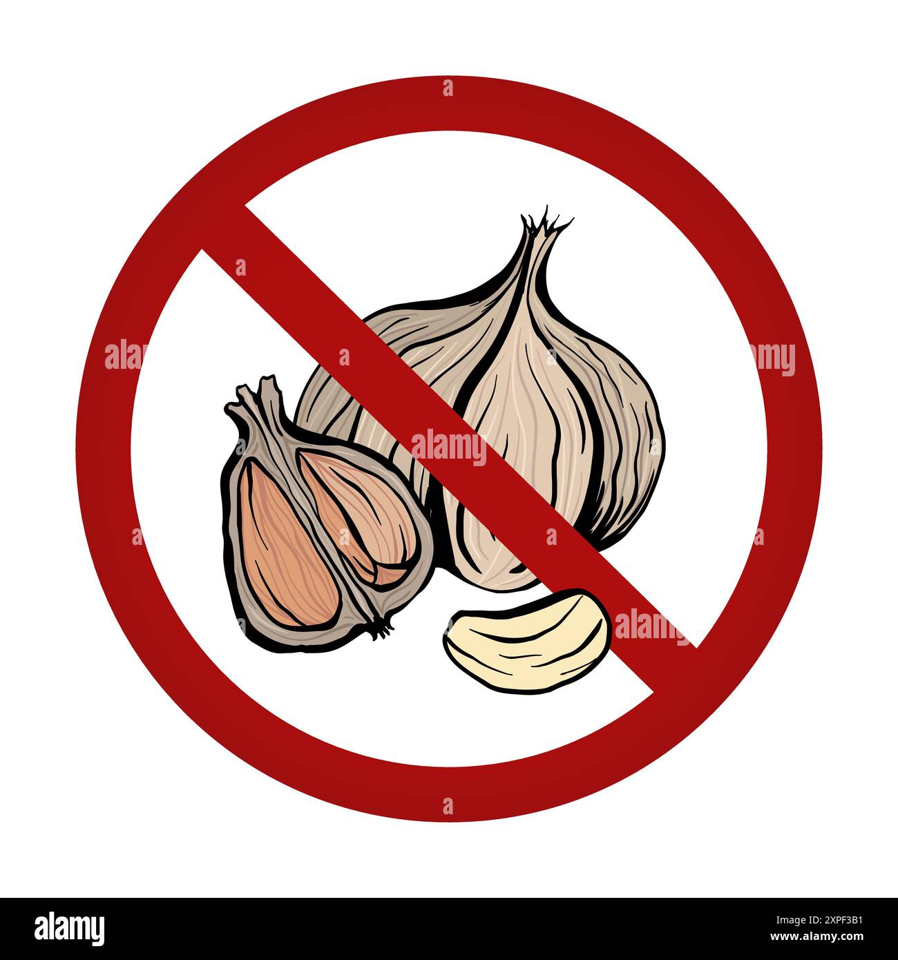Vector prohibition sign with garlic. Allergy danger. Food without ...