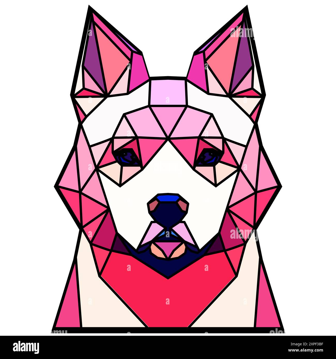 Dog head in a geometric style, black border, colored lines, polygon and ...