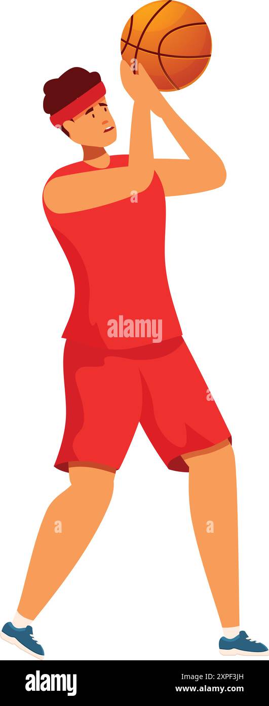 Basketball player wearing a red uniform is throwing a ball during a ...