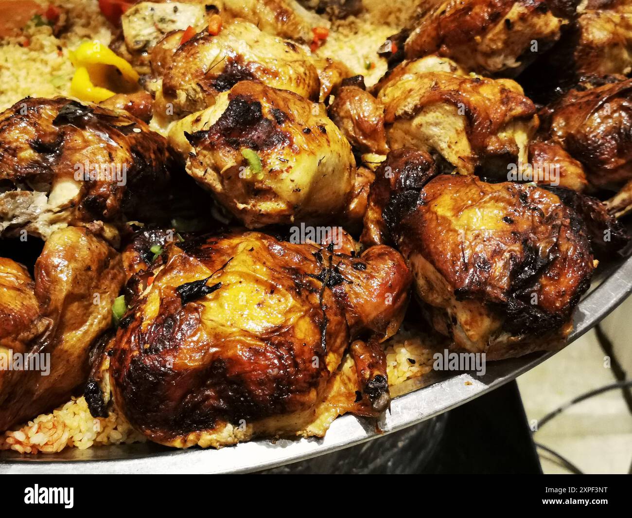 small grilled chickens as very nice food background Stock Photo - Alamy