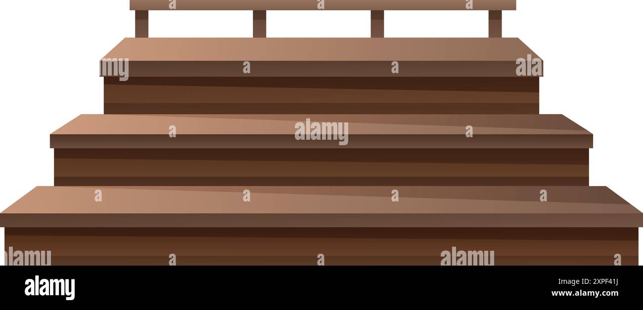 Four level wooden podium with handrail standing on white background ...