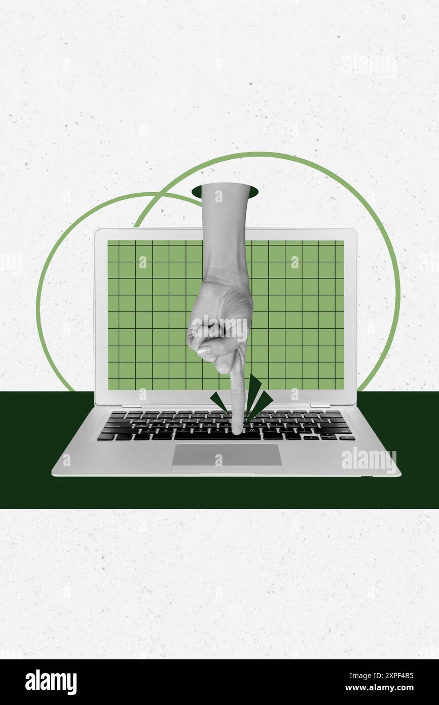 Vertical image collage human hand finger gesture point show touchpad ...