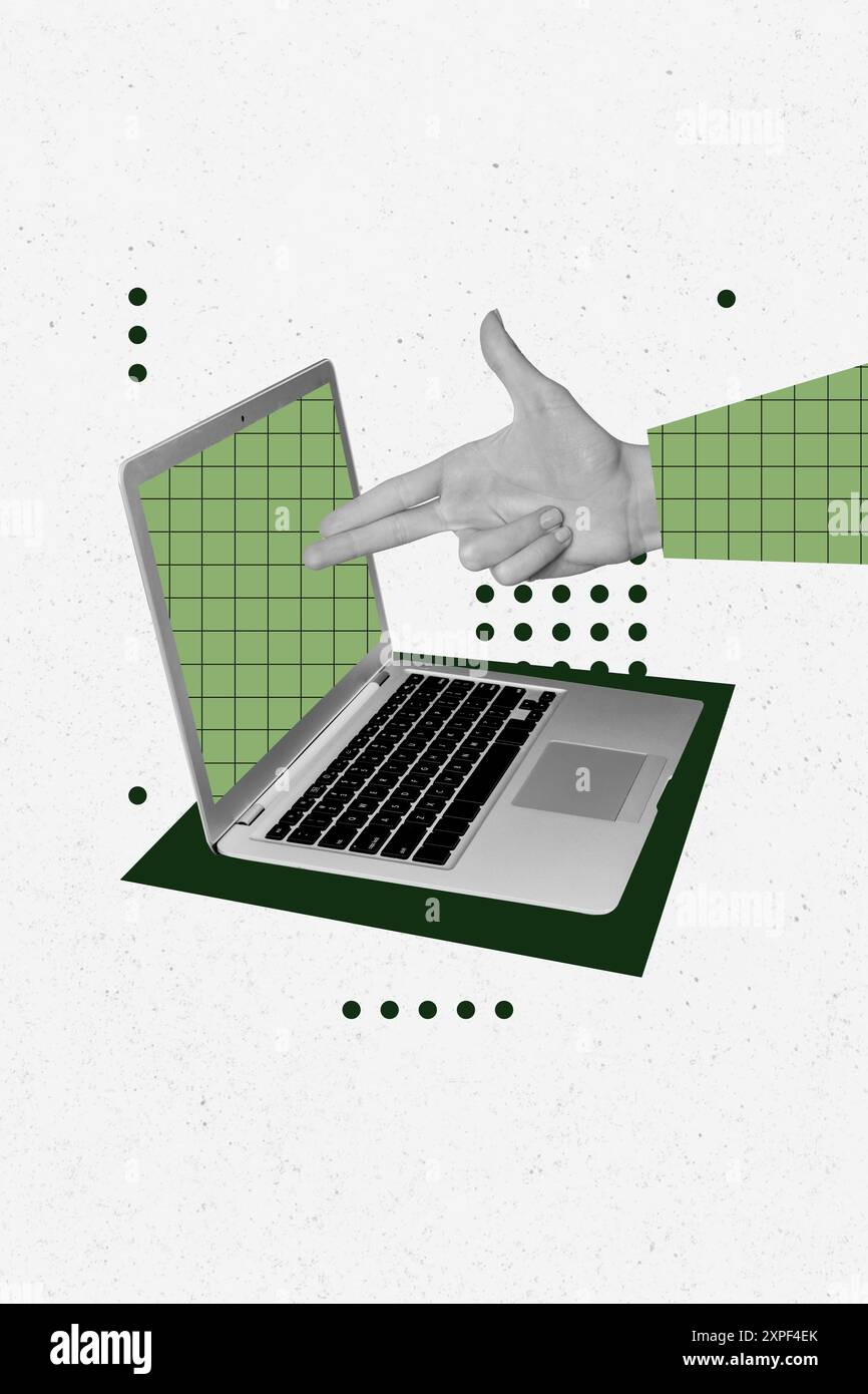 Vertical image collage computer screen laptop finger gesture pistol gun ...